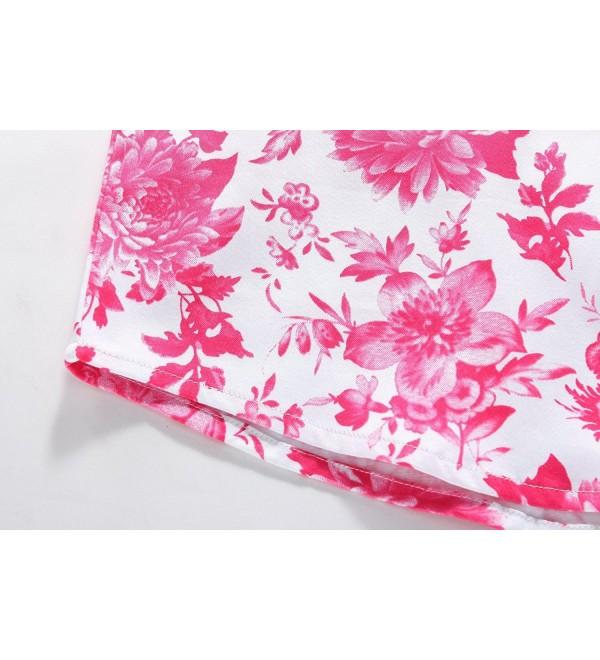 Mens Floral Button Down Short Sleeve Hawaiian Tropical Shirt Fuchsia