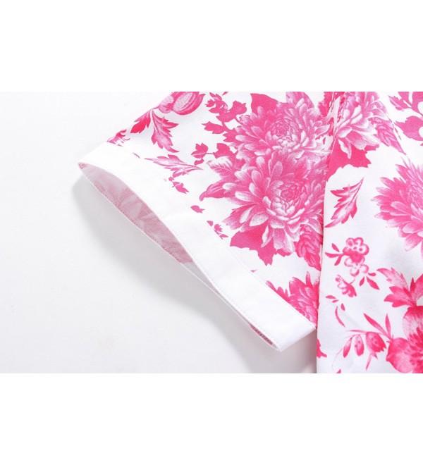 Mens Floral Button Down Short Sleeve Hawaiian Tropical Shirt Fuchsia