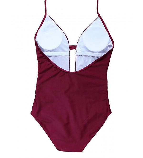 Women One Piece Swimsuit Floral Lace Halter Push Up Padded Monokini V